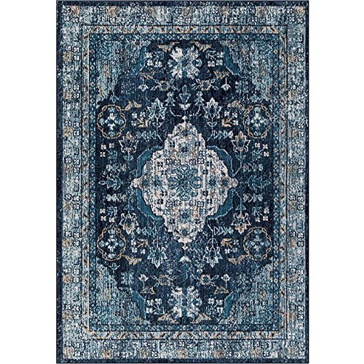 Home Dynamix Nicole Miller Patio Starlight Willow Indoor/Outdoor Area Rug 7'9"x10'2", Traditional Medallion Navy Blue/Tan