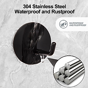 Adhesive Hooks Heavy Duty, Hold 10 Lbs, Command Hooks, Extra Large Long Self Stick on Hooks, Wide Sticky Round Decorate Hooks, 3M Hooks for Hanging,Clock,Clothing,Headphone,Robe,4Packs(Black)