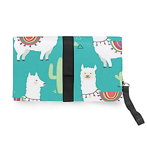 Llama Alpaca Baby Changing Pad, Portable Diaper Changing Pad, Diaper Bag Mat, Foldable Travel Changing Station | Stroller Strap,Side Pocket for Wipes Diaper