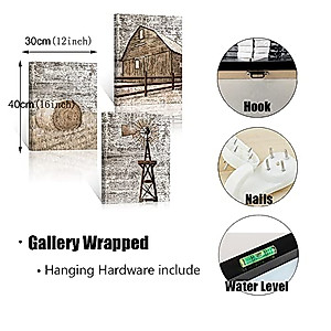 SiMiWOW Windmill Wall Decor Country Farmhouse Wall Art Barn Corn Field Windmill Painting Framed Canvas Prints Ready to Hang