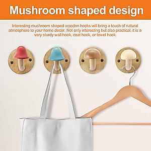 UKQRRTC 4Pcs Mushroom Wall Hooks Wood Wall Hanging Hooks Wall Mounted Towel Hooks Decorative Coat Hooks for Home Bathroom Cloakroom