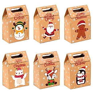 JOICEE Christmas Kraft Paper Gift Boxes 24pcs Xmas Goodies Treat Candy Bags Boxes for Christmas Party Favor