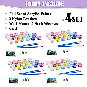 Hlison Paint by Number for Adults Canvas, 4 Pack Landscape DIY Adult Paint by Number Kits, Acrylic Lakeside Oil Painting by Number for Great Gift Wall Decor - 16x20 Inch