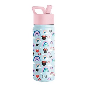 Simple Modern Disney Minnie Mouse Kids Water Bottle with Straw Lid | Reusable Insulated Stainless Steel Cup for Girls, School | Summit Collection | 18oz, Minnie Mouse Rainbows