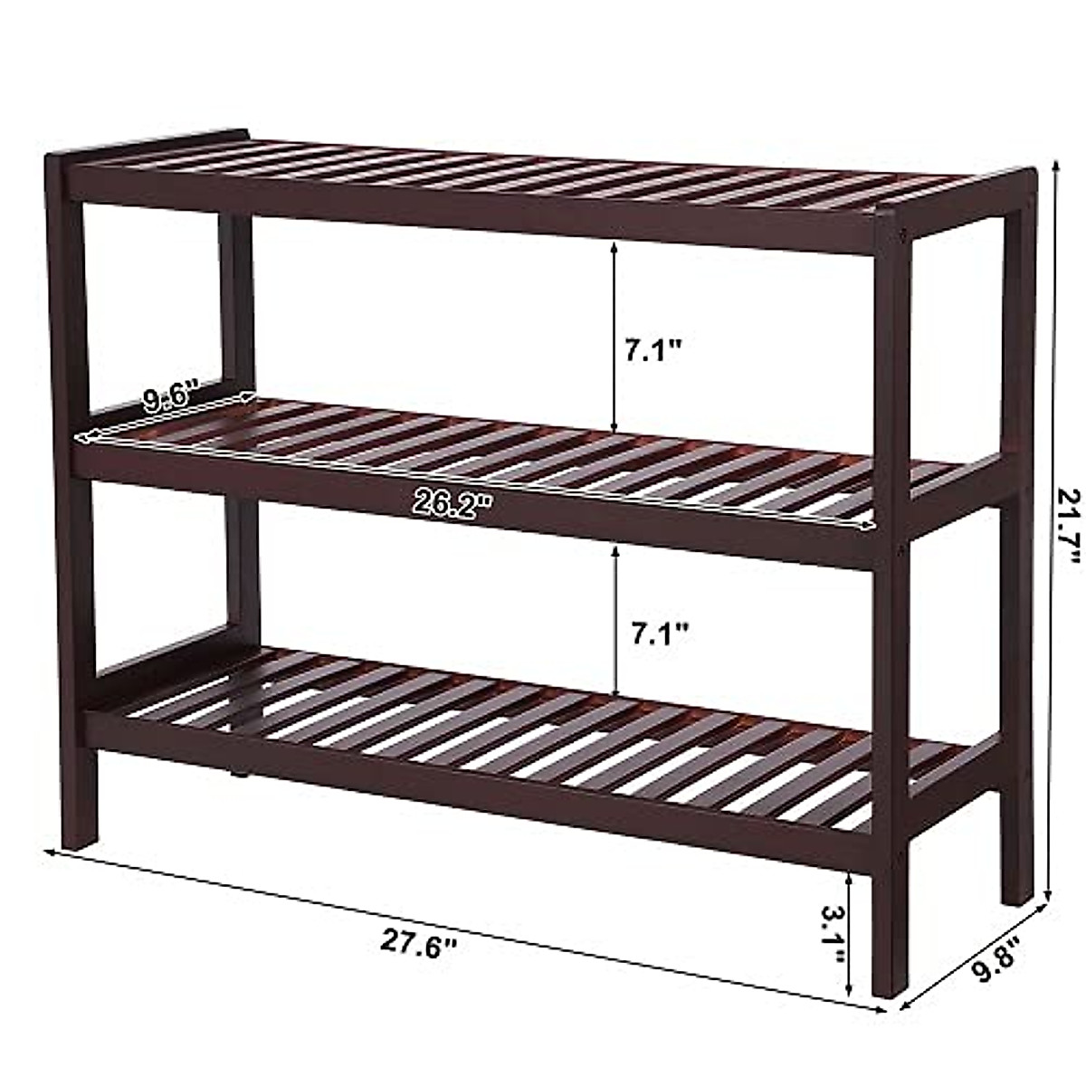 SONGMICS Bamboo Shoe Rack Bench, 3-Tier Shoe Organizer，Utility Storage Shelf Rack, Storage Shelf, 3-Shelf Shelving Unit,for Entryway Hallway Bathroom Living Room and Corridor Brown