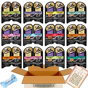 Sheba Perfect Portions Pate Wet Cat Food Cuts in Gravy Variety Pack All Flavors, Beef, Chicken, Salmon, Turkey, Tuna, White Fish, Multipack (24 Servings) with Lara's Booklet Bundle