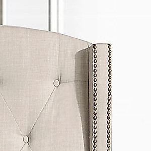 Rosevera Cadyn Wingback Nailhead Trimming,Fabric Upholstered and Button Tufting Headboard for Bedroom,Easy Assembly, Queen, Beige