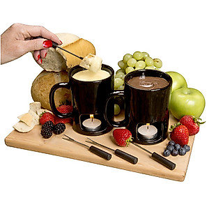 Evelots Mini Fondue Pot Set/Personal Fondue Mugs-Chocolate/Cheese/Fondue Maker Gift Set/2 Ceramic Mugs/Forks/Candles