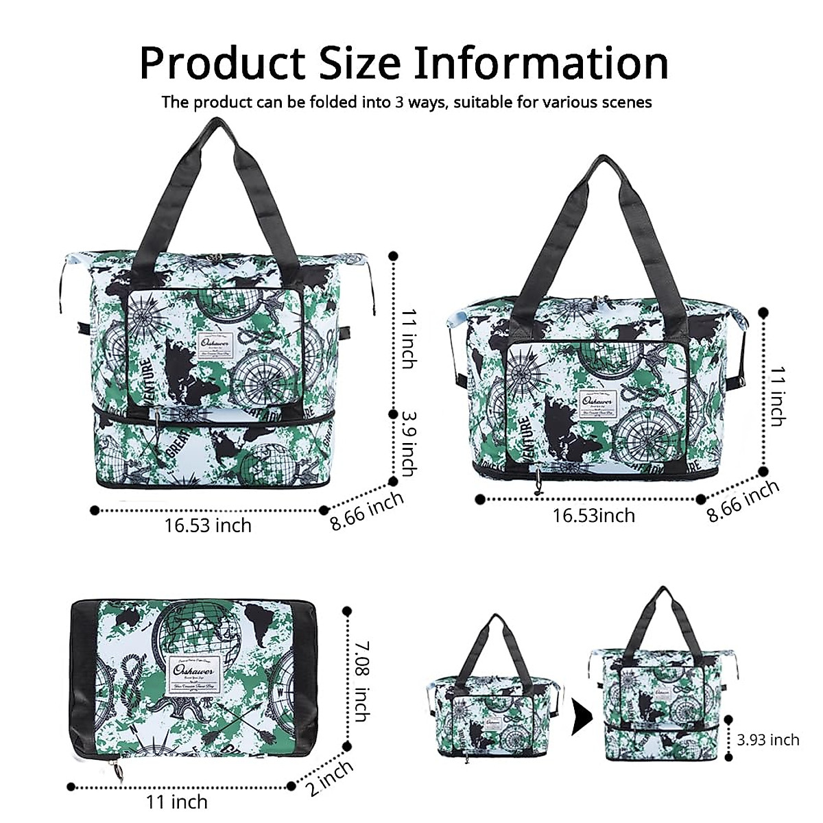 Orshawer Large Capacity Folding Travel Bag, Expandable Portable Lightweight Carry on Bag, Waterproof Dry and Wet Separation Sports Duffel Bags