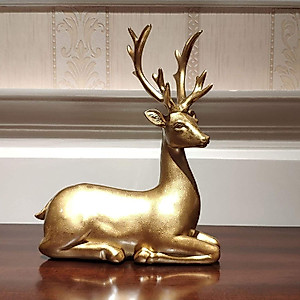 1 Pair Resin Deer Statue Reindeer Figurine Deer Ornaments Elk Statue Reindeer Sculpture Deer Figurine Statue Props for Xmas Home Office Decor - Golden