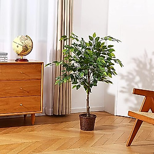 Kazeila Artificial Ficus Tree, 4FT Fake Plastic Ficus Plant in Pot with Durable Plastic Trunk, Faux Plant for Home Decor Office House Living Room Indoor