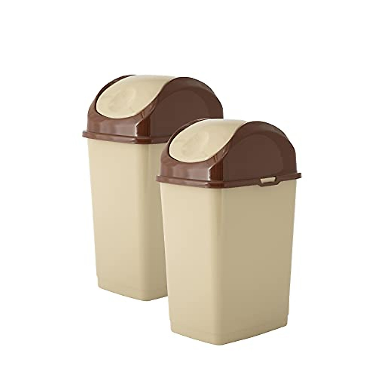 Superio 4.5 Gallon (2 Pack) Trash Can with Swing Top Lid, Waste Bin for Home, Kitchen, Office, Bedroom, Bathroom- 18 Qt (Beige/Brown)