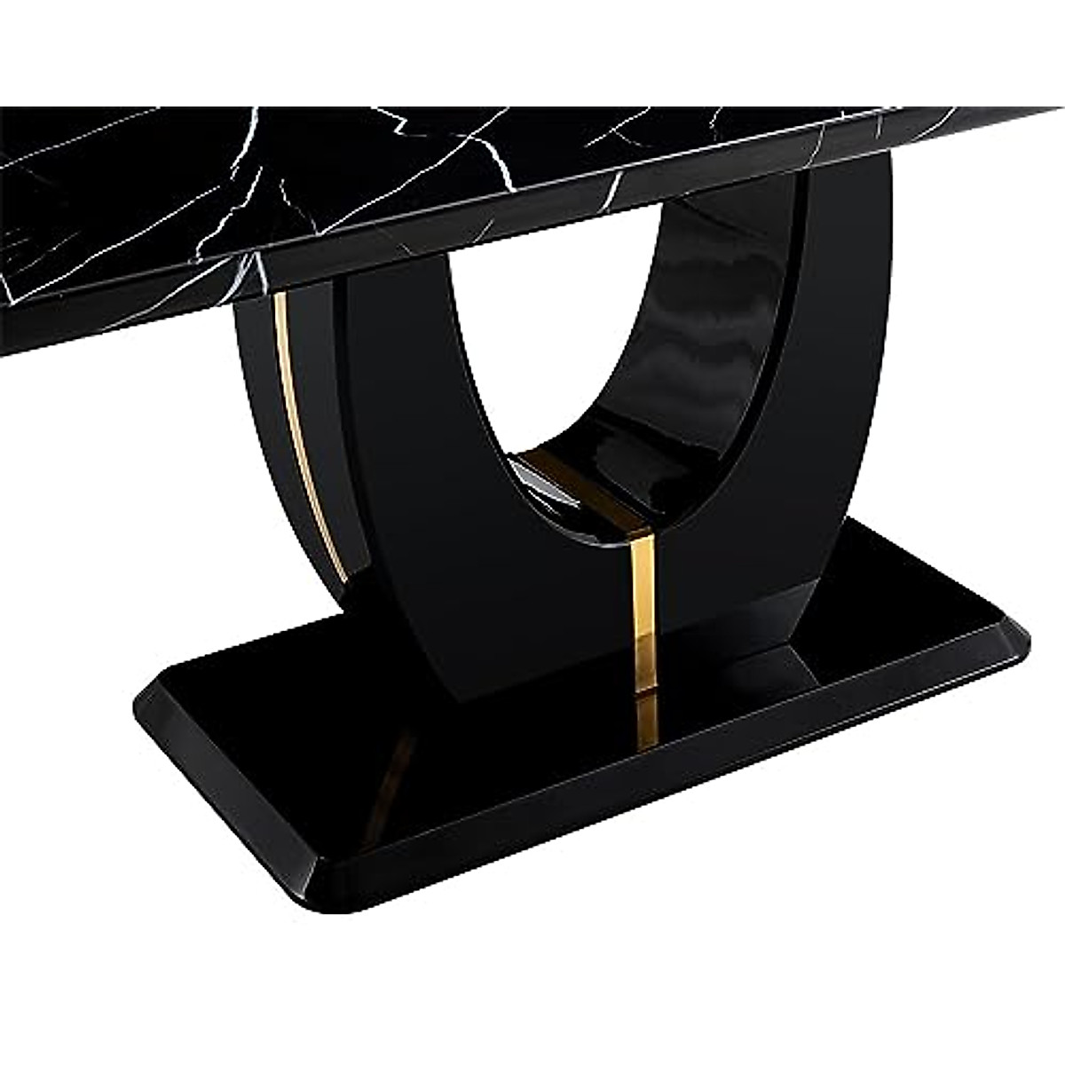 LKTART 63'' Dining Table Faux Marble Black Desktop for Kitchen Dining Living Room