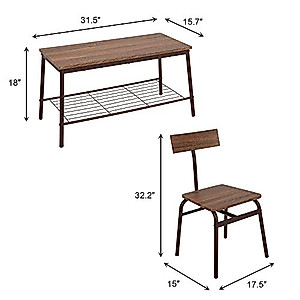 LUCKYERMORE 6 Piece Dining Room Table Set with Bench Compact Wooden Kitchen Table and 5 Chairs with Metal Legs Dinette Sets