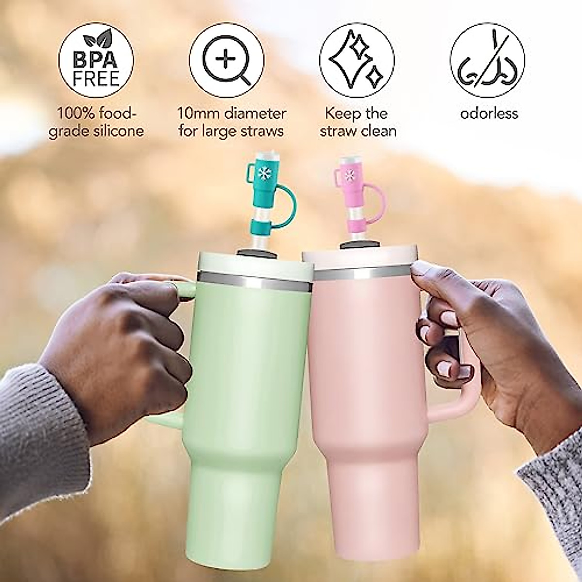 10mm Straw Covers Cap Topper for Stanley Cups, 8PCS Reusable Silicone Straw Covers Topper for Stanley 30 Oz 40 Oz Tumbler with Handle, Mini Cup Straw Cover Dispenser Tips for Stanley Cups Accessories