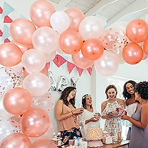 Larchio Rose Gold Balloon Arch Kit, Balloon Garland Rose Gold Confetti Balloons and White Balloons, Balloon Tie and Tape for Birthday Wedding Party Decoration