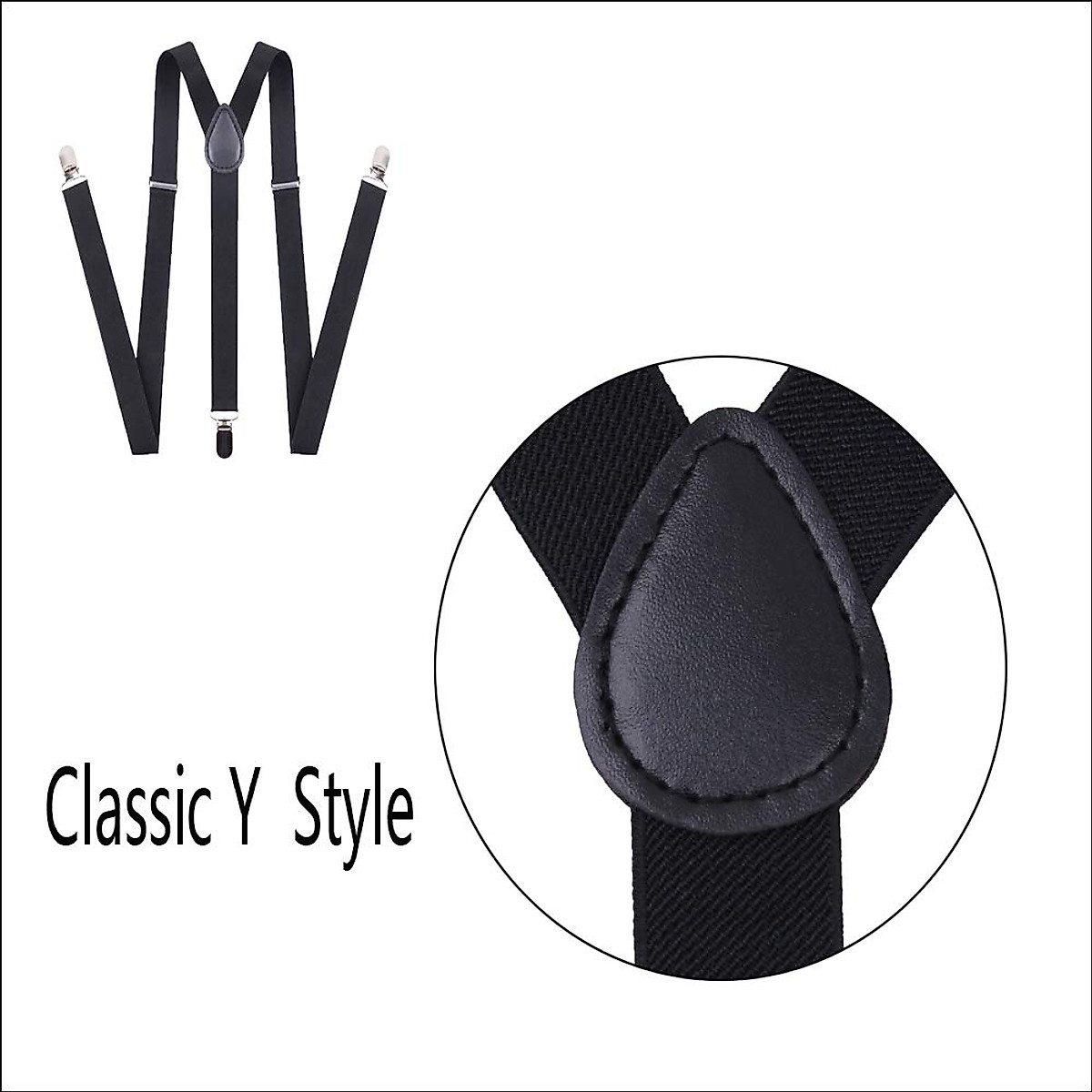 chiyu-yang Black Suspenders for Men and Women - Adjustable Tall stature Elastic Y Back Style With Strong Metal Clips