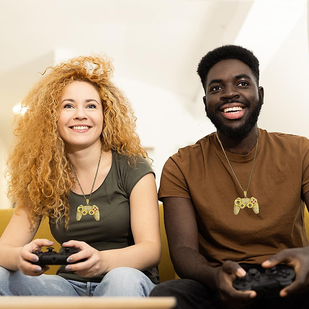 Jemant Video Game Controller Necklace For Men Women Iced Out Pendant Bling Hip Hop Cool Punk Gold Plated Game Console Handle Necklace Friendship Gift