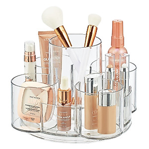 mDesign Spinning Lazy Susan Makeup Turntable Storage Center - 9 Sections - Rotating Organizer for Bathroom Vanity Counter Tops, Dressing Tables, Cosmetic Stations, Dressers - Lumiere Collection, Clear