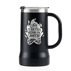 Onebttl Camping Gifts for Men, Camper, Camping Lovers - Life Is Better Around The Camp Fire 24oz Stainless Steel Beer Mug 24oz Beer Stein