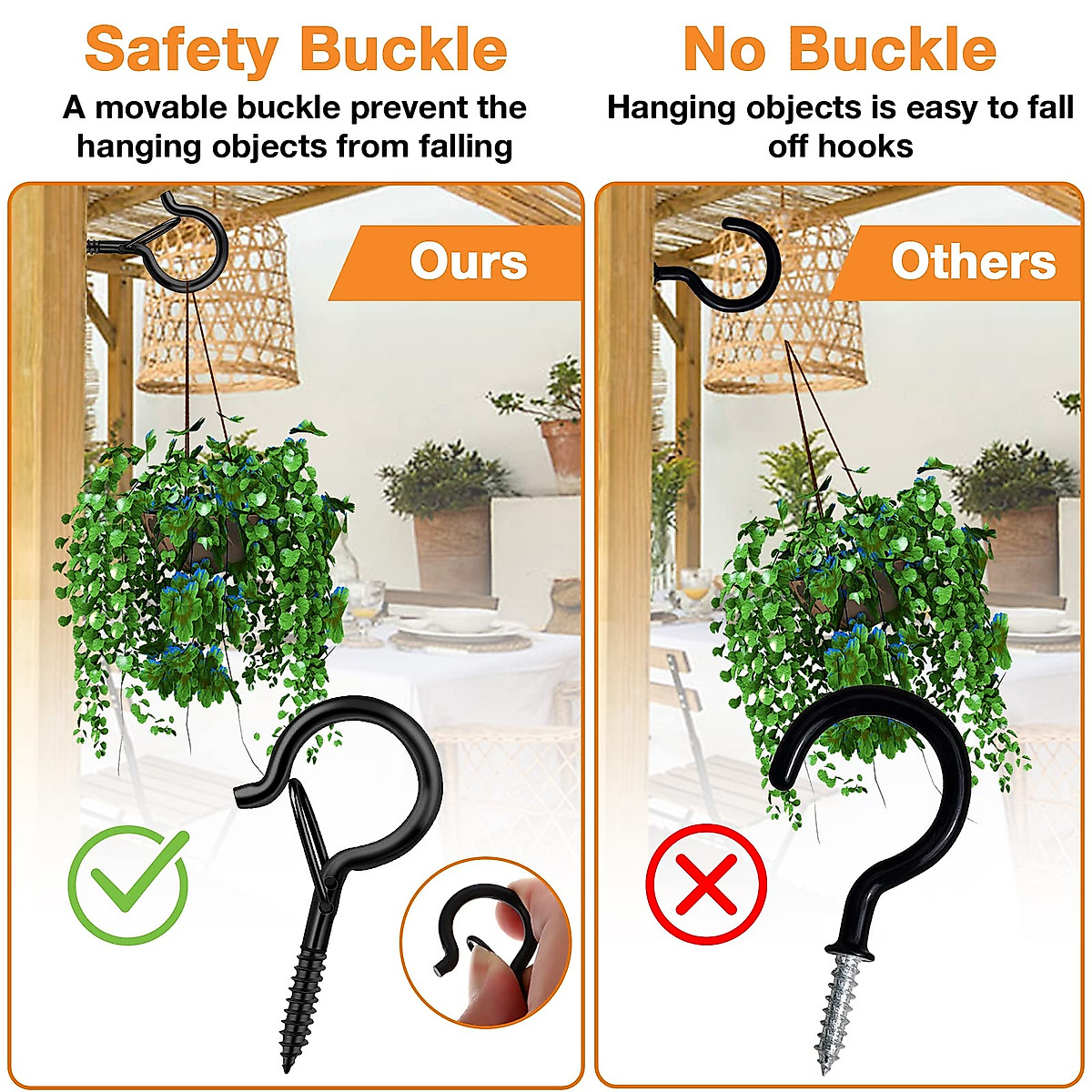 msiori 20 PCS Q-Hanger, Screw Hooks for Outdoor String Lights - Outdoor Hooks with Safety Buckle, Easy Release - Screw Hooks for Hanging Patio Lights, Christmas Lights & Plants