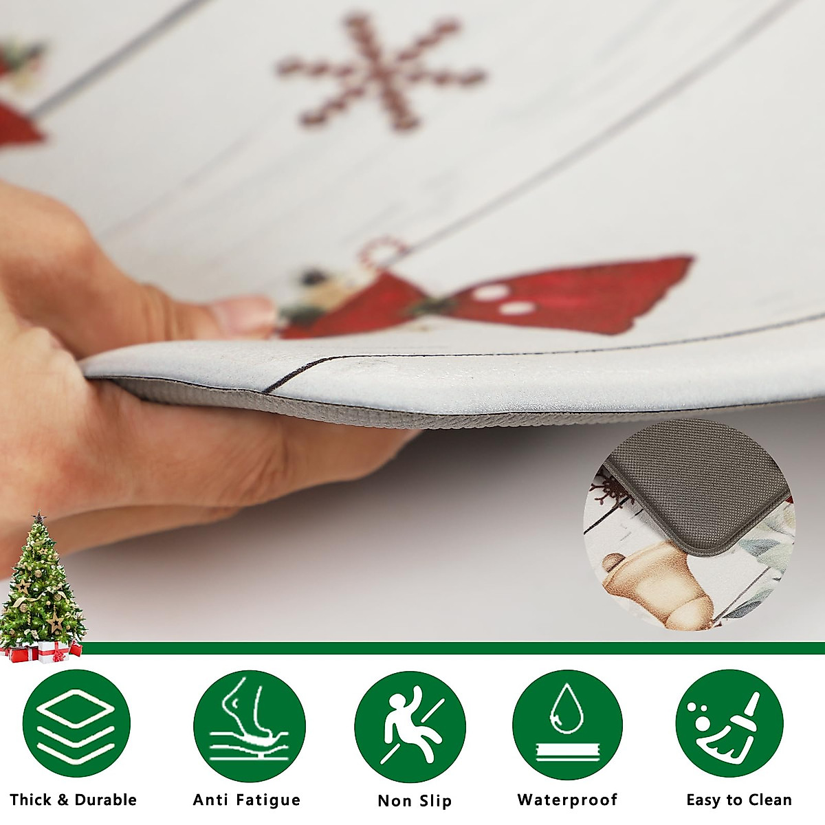 VSIWB Christmas Kitchen Rugs Sets of 2 Rustic Anti Fatigue Kitchen Mats for Floor Red Truck Wood Grain Kitchen Rugs and Mats Non Slip Cushioned Floor Carpet for Winter Holiday Xmas Home Decor