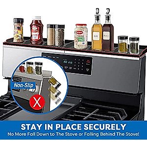 Stove Top Shelf Magnetic, Silicone Spice Rack Over Stove Shelf Back of Stove Flat, 30 Inch Magnet Top of Stove Kitchen Shelf Stove Organizer Above Stovetop Storage-Black