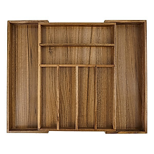 Utoplike 4 pcs Bamboo Adjustable Kitchen Drawer Dividers(16.8-21.8IN) and Acacia Expandable Cutlery Drawer Organizer