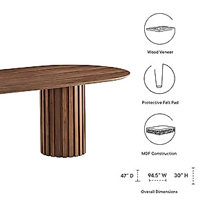 Modway Senja 95" Oval Modern Style MDF and Wood Dining Table in Walnut