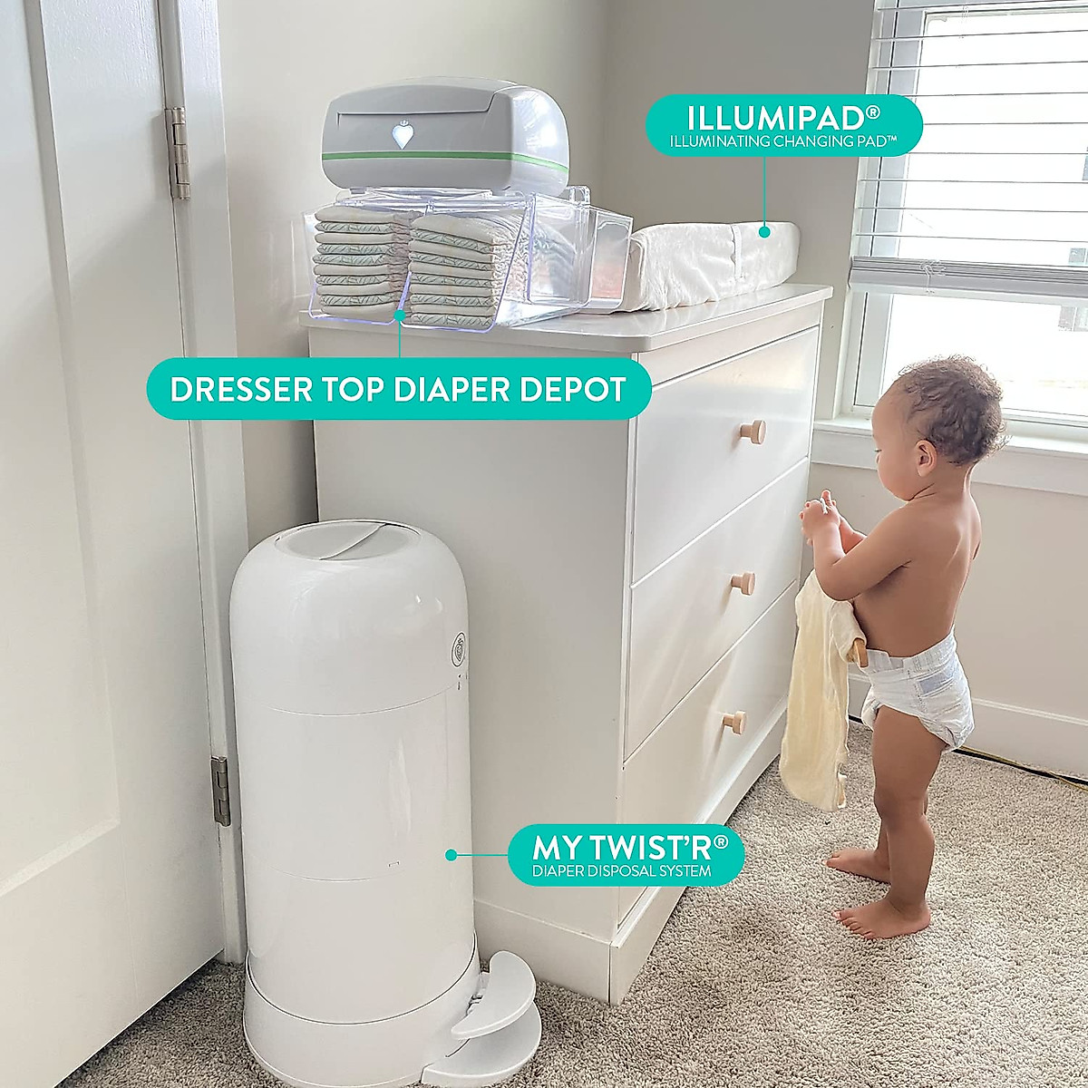 Prince Lionheart Warmies Wipes Warmer Designed for Reusable Cloth Wipes | Soft Glow Nighlight | Includes 1 everFRESH Pillow and 12 Warmies Cloth Wipes