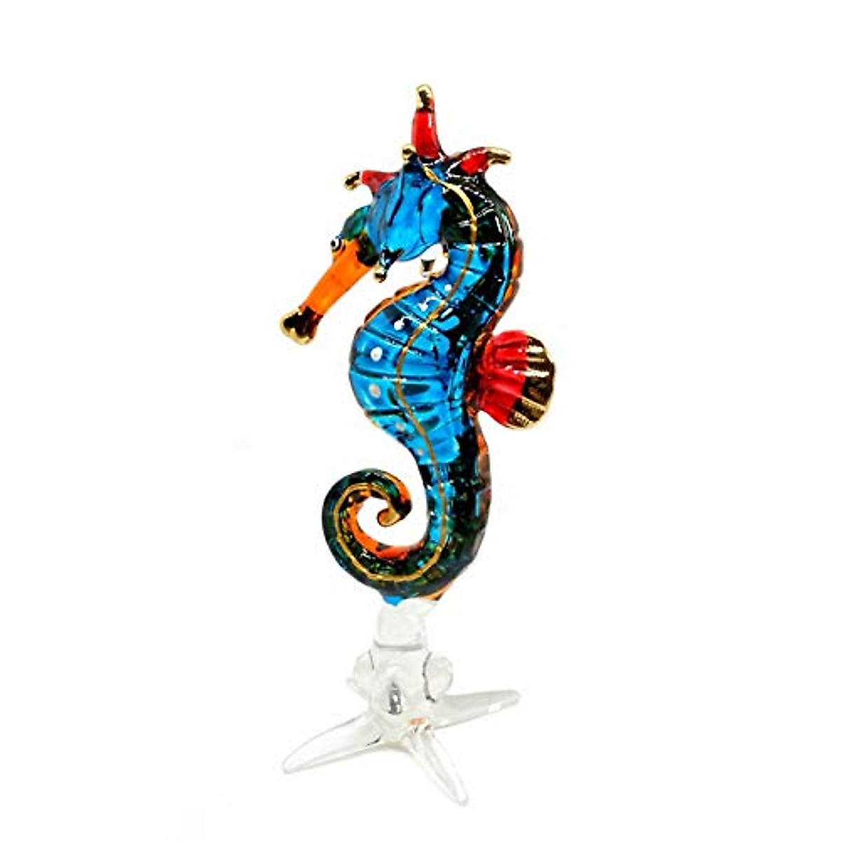 Handmade Large 6 inch Blue Sea Horse Blown Glass Art Sea Animal Figurines Figures for Anniversary Birthday Wedding Gift Ideas Ornament Miniature Cool Stuff Home Room Garden Table Decor - Y2021