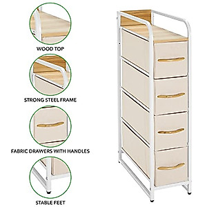 mDesign Slim Steel Frame Organizer Dresser Unit, 4 Removable Fabric Drawers/Metal Top, Furniture for Entryway, Hallway, Bedroom, Office, Closet Organization, Lido Collection, Cream/White
