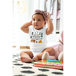 Brain Juice Tees One Happy Camper 1st Birthday Camping Outdoor Themed Onesie® for Girls and Boys - Smash Cake Outfit (12 Month) White