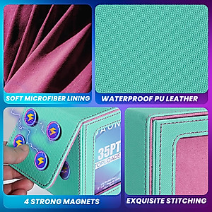 UAONO Card Deck Box with MTG Commander Display, Deck Case Holds 100+ Double-Sleeved Cards, Trading Card Storage Box Fits TCG/PTCG/Sports Card with 2 Dividers, 1 Toploader (Turquoise, Pink)