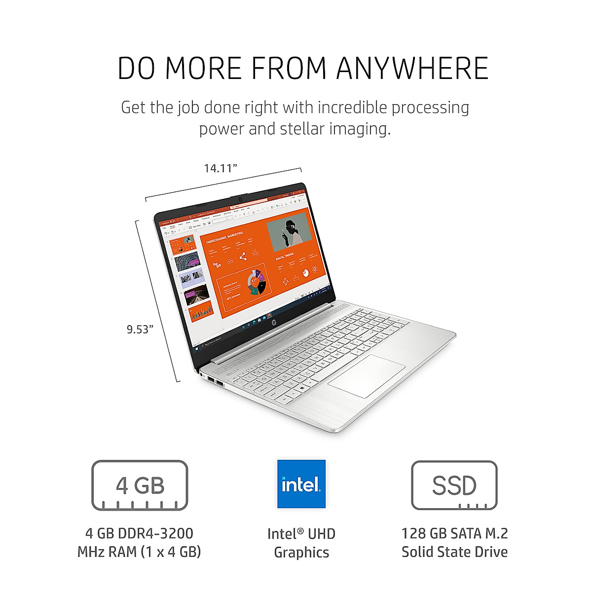 HP 15 inch Laptop, Intel Pentium Gold 7505 Processor, Intel UHD Graphics, 128 GB SSD, Windows 10 Home (15-dy2010nr, Natural Silver)