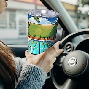 WXZYFP Car cup (single silver rim), can use a straw or drink directly, easy to use.Flamingo and swimming pool