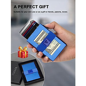 TOYFID Minimalist Wallet for Men - Pop Up Credit Card Wallet for Men,Men's Slim Wallet,Metal Wallet for Mens,Credit Card Holder,Ultralight Cards Wallet,RFID Blocking Protection,Band for Cash, Blue