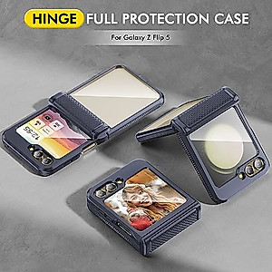 NAZRIO Case Compatible with Samsung Galaxy Z Flip 5 Case with [Hinge Protection & Built-in Back Screen Protector], Slim & Drop-Proof Clear Cover for Samsung Flip 5 5G (2023)-Navy Blue