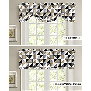 Kitchen Curtains, Simple Black and White Gold Triangle Pattern Valances for Windows, Short Curtains Rod Pocket Bathroom Curtains Window, Kitchen Window Curtains Over Sink, 54x18in Valances for Kitchen