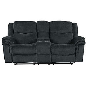 P PURLOVE Manual Reclining Loveseat Sofa with Adjustable Backrest, Velvet Recliner Loveseat with Handrail and Metal Legs, Home Theater Seating with Cup Holder and 2 USB Ports for Living Room,Dark Blue