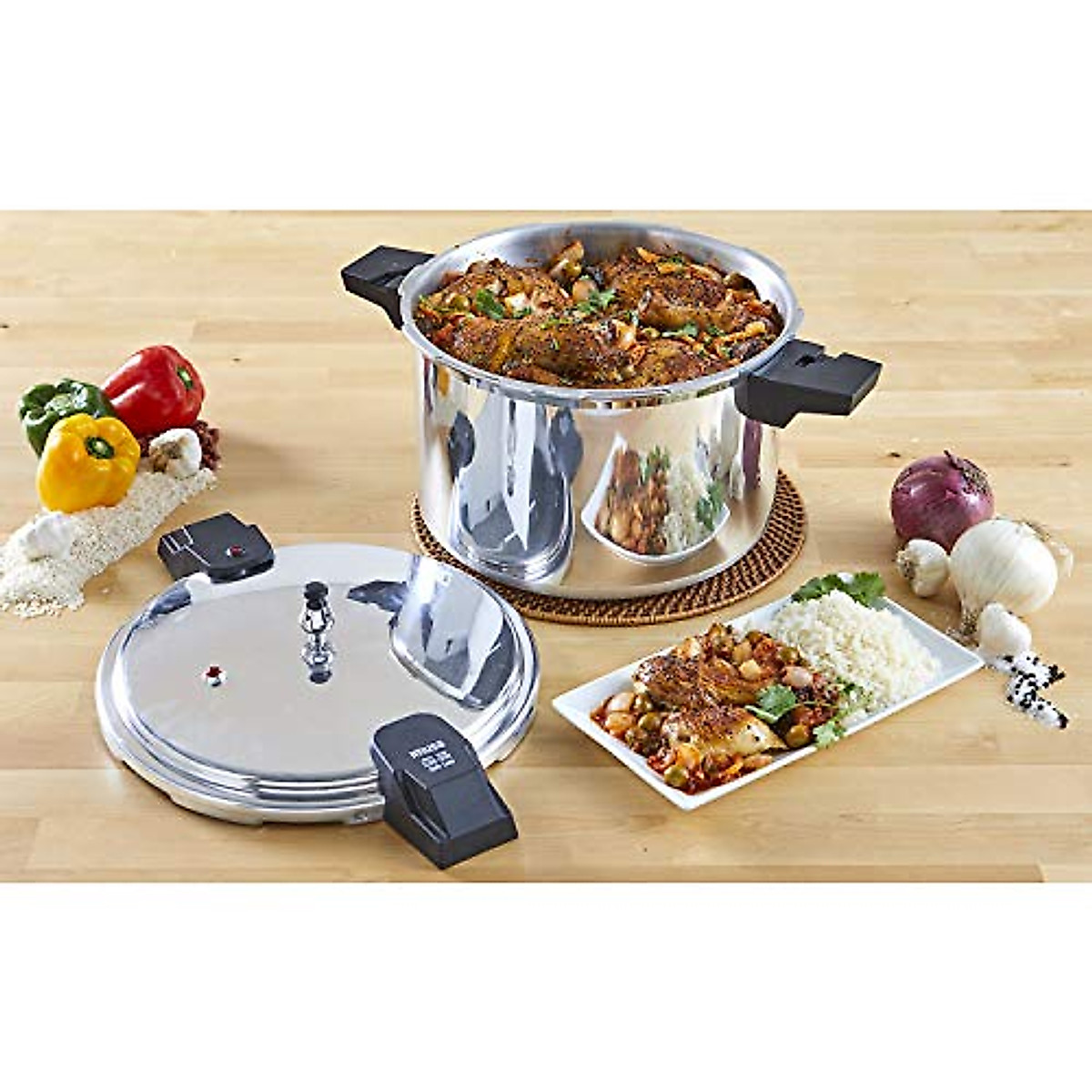 IMUSA USA A417-80807 16Qt Jumbo Stovetop Pressure Cooker with Regulator and Side Handles, Silver