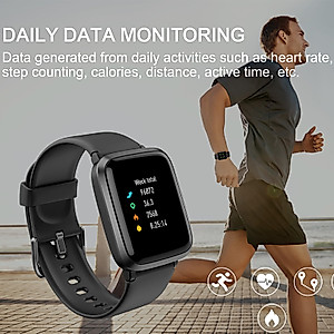 Fitness Tracker with Heart Rate Monitor,Step Counter, Sleep Monitor,Calorie Tracking,Waterproof Activity Tracker with Blood Pressure & SpO2 Smart Watch for Android iPhones Women Men Kids, Black