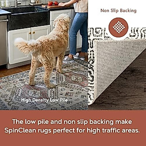nuLOOM 6' Round SpinClean Machine Washable Stain-Resistant Area Rug with Non Slip Backing, Low Profile for Living Room, Bedroom, and Dining Room, Hart Grey