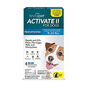 Activate II Flea and Tick Prevention for Dogs | 4 Count | Medium Dogs 11-20 lbs | Topical Drops | 4 Months Flea Treatment