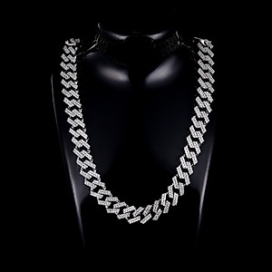 Gemsme Full Iced Out Cubic Zirconia Cuban Link Chain Hip Hop 18K White Gold Plated Miami Cuban Link Chain Necklace for Men Women (22 Inch)