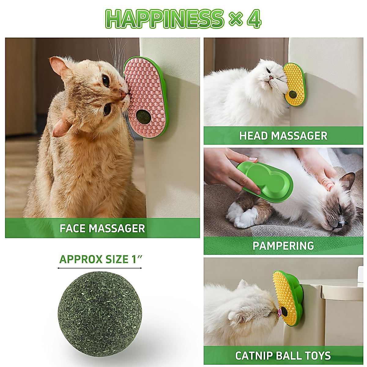havit 2-Pack Catnip Toys for Indoor Cats, Stick on Wall Catnip Ball Toys for Cats to Lick, Massage & Self Grooming (Yellow & Pink)