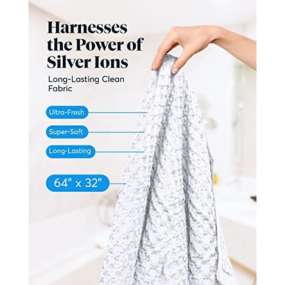 SUTERA - Silverthread Waffle Towel California - Grown Pima Cotton, Quick Drying, Ultra Soft, Lightweight and Absorbent - Waffle Weave Design - Luxury Towel (Bath, White) 31" x 57"