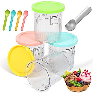 Mellonari Creami Pints for Ninja with Lids, 4 Packs, 24 oz Compatible with NC-500 & NC501, Pink-Yellow-Blue-Green, MNJ-796