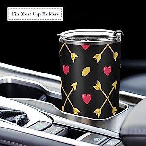 HXshaoye thendy gold arrow heart pattern red Stainless Steel cups with lids reusable Leak-proof Lid and Straw travel mug spill proof for Home, Office or Car cute tumblers with lids and straws botella