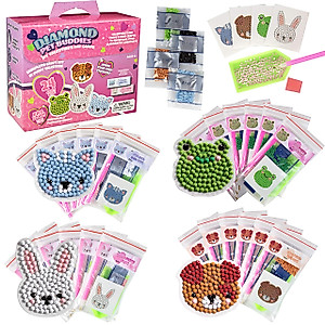 Kids Valentine's Day Cards - Pet Buddies Diamond Painting Kits (24ct)- Each Valentines Card Includes Pet Animal Gem Craft Activity & Sticker- Make Classroom School Exchange Gifts Fun for Boys & Girls